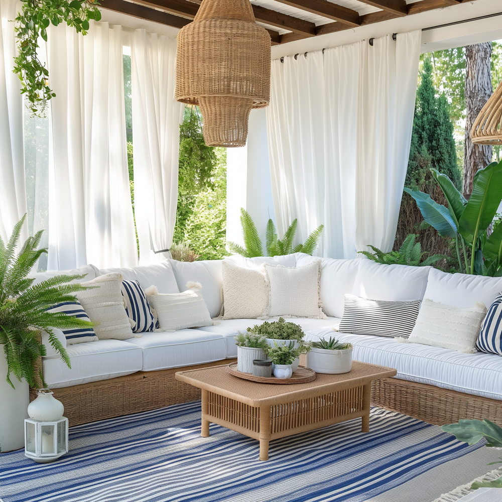 Airy Elegant White Faux Linen Outdoor Curtains For Patio And Porch ...