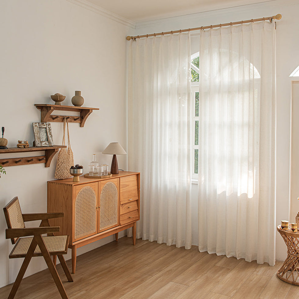 Breezy Beige Linen Sheer Bathroom Pleat Custom Curtains – ixacurtains