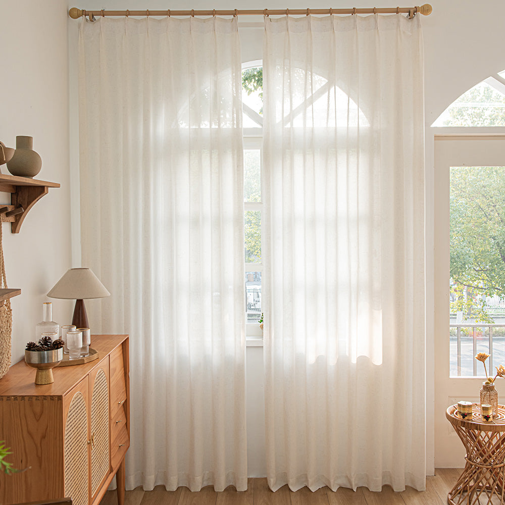Breezy Beige Linen Sheer Bathroom Pleat Custom Curtains – ixacurtains