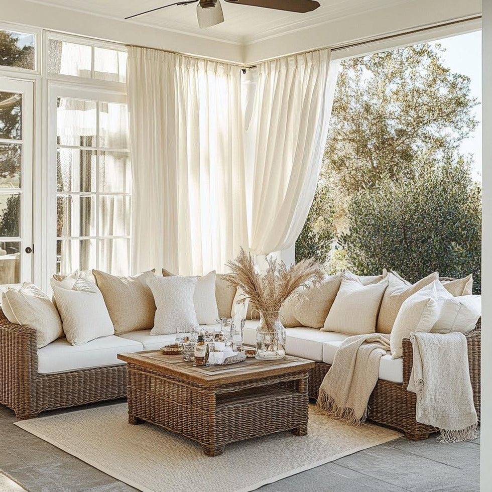 Breezy Meadow Beige Linen Sheer Curtains | Custom Pleated Drapes ...