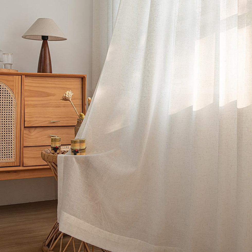 Breezy Meadow Beige Linen Sheer Pleat Custom Curtains – ixacurtains