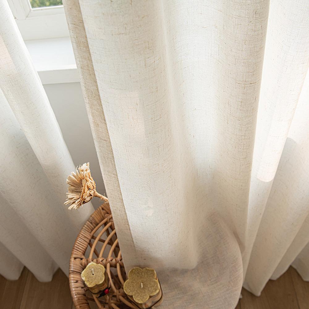 Breezy Meadow Beige Linen Sheer Curtains | Custom Pleated Drapes ...
